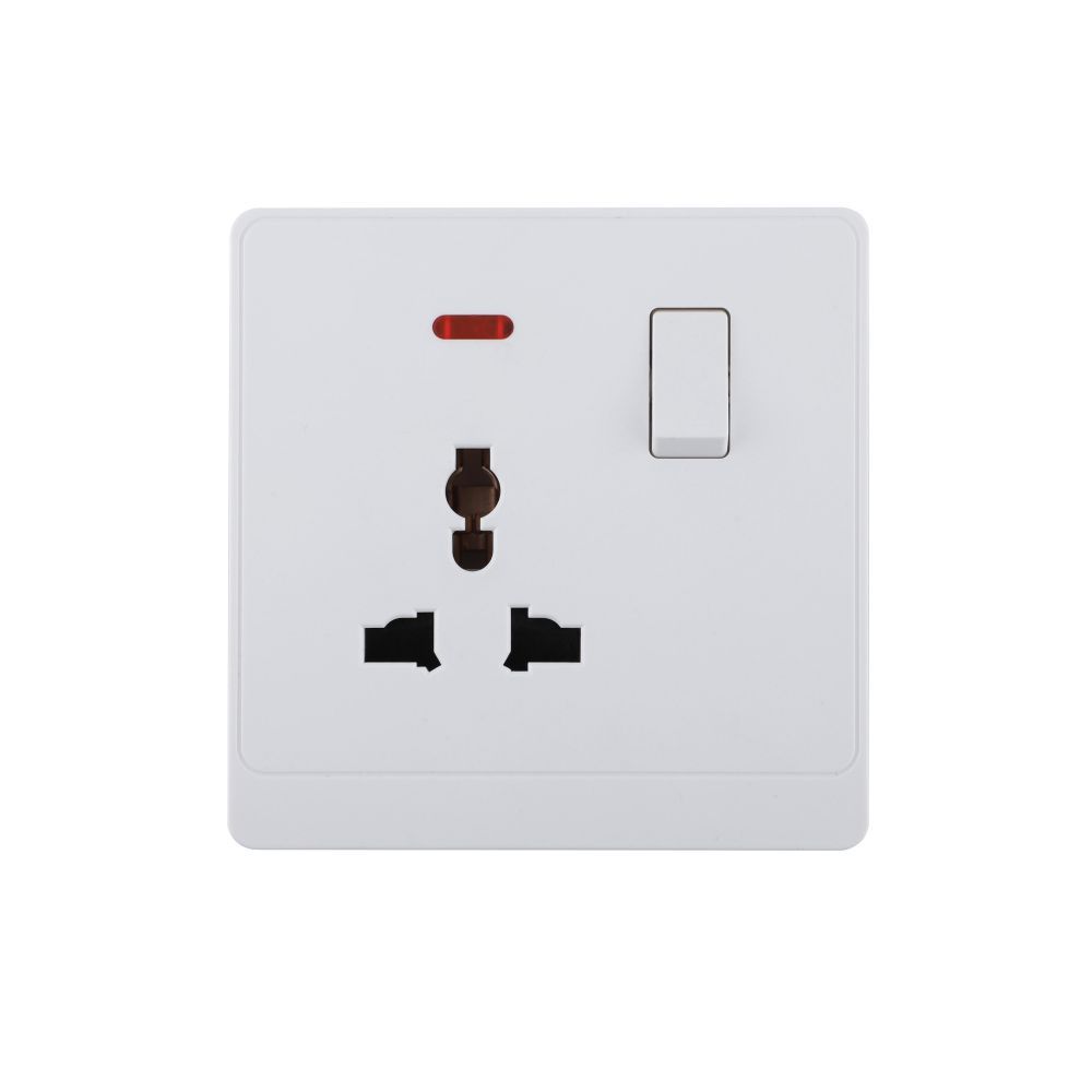 1 Gang Switched Universal Socket with LED 16A 250V~(PC Panel, 4 Colors ...