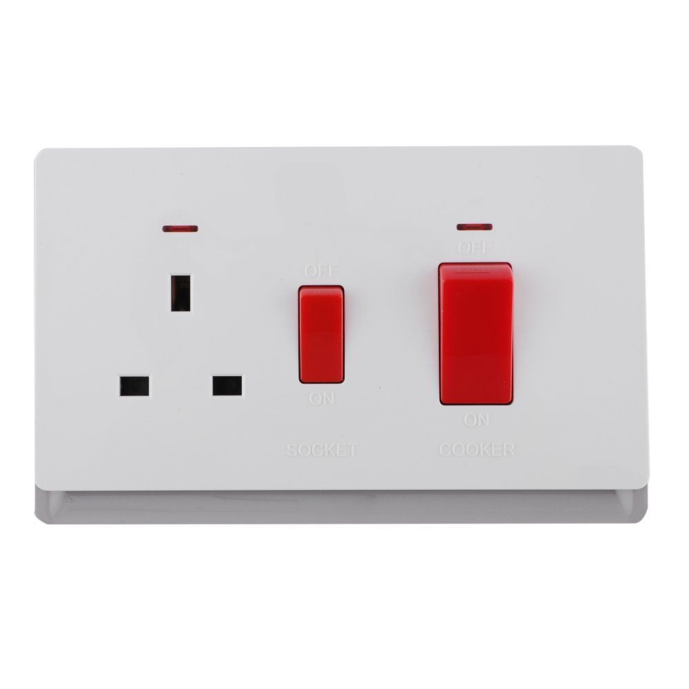 250V~Cooker Control Unit Wall Switched Socket DP 45A Switch +13A Socket ...