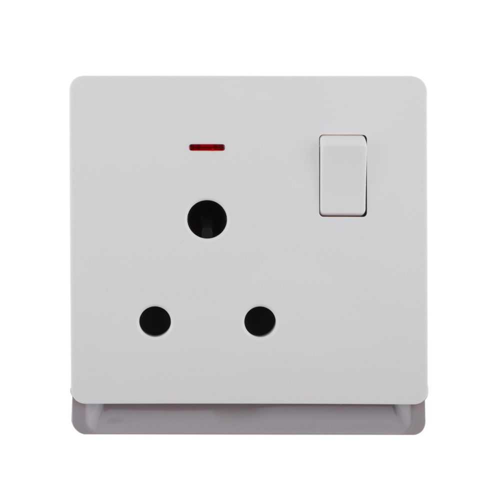 15A 250V~ 1 Gang Round-pin Switched Socket with Neon for South African ...