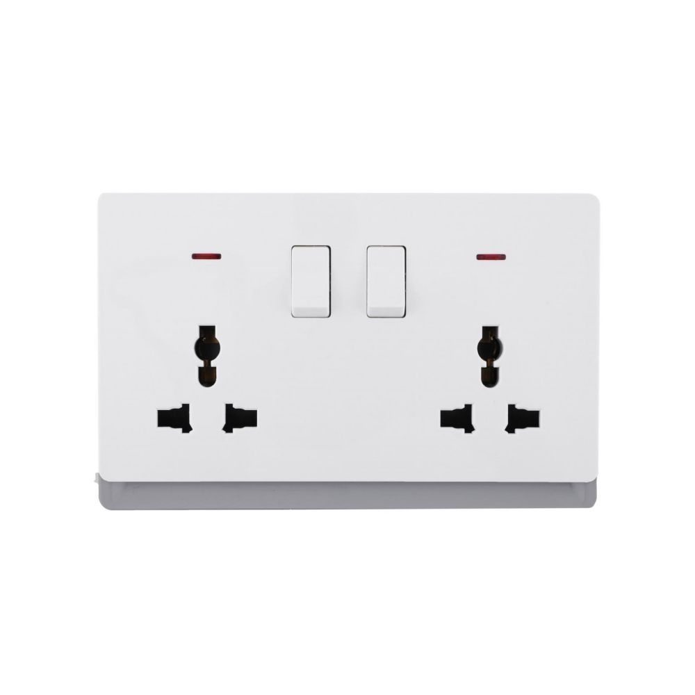 2 Gang Universal Switched Socket Electrical Outlet With Neon 16a 250v