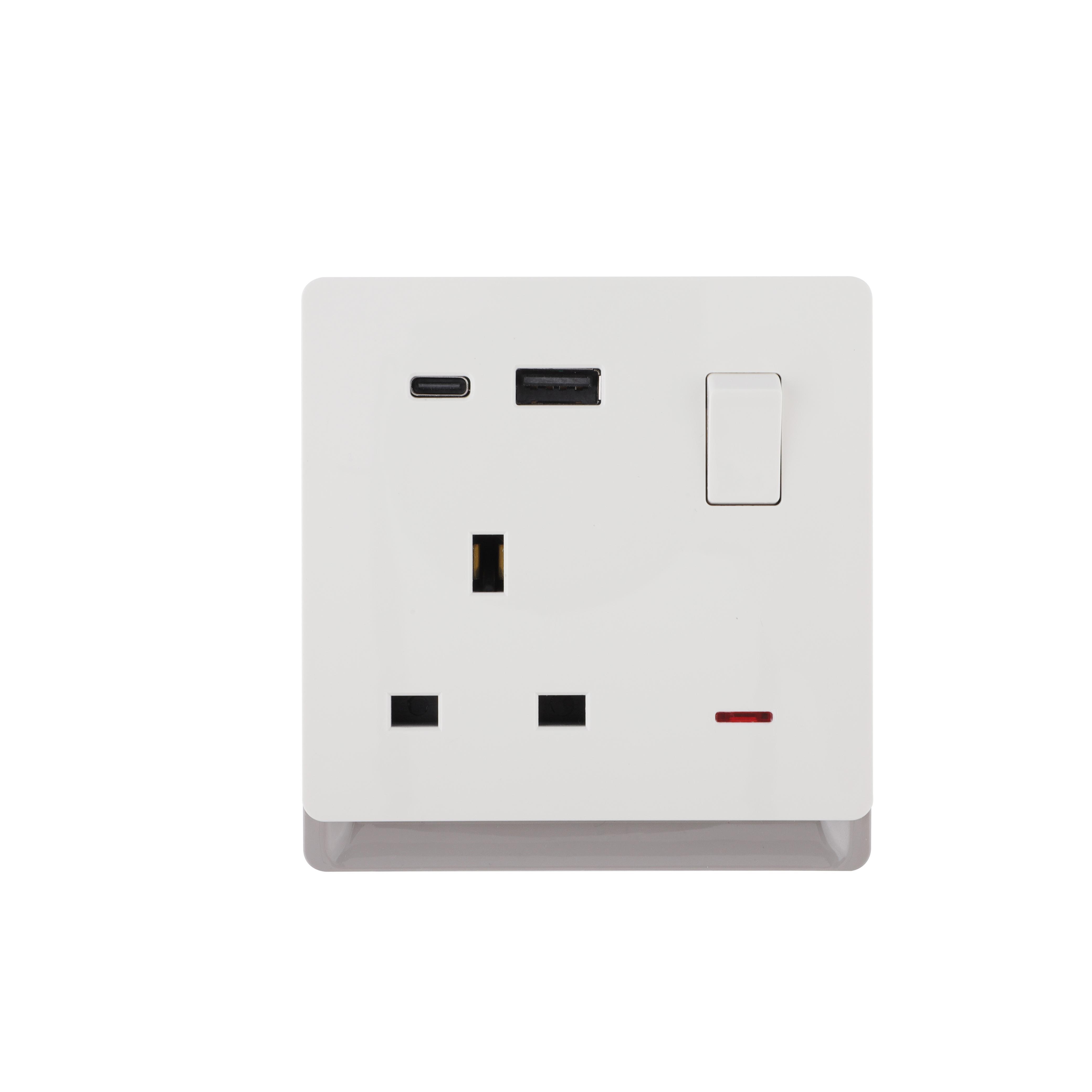 13A 250V~ 1 Gang Double Pole Switched Socket with Neon + Type A&C 2.1A ...