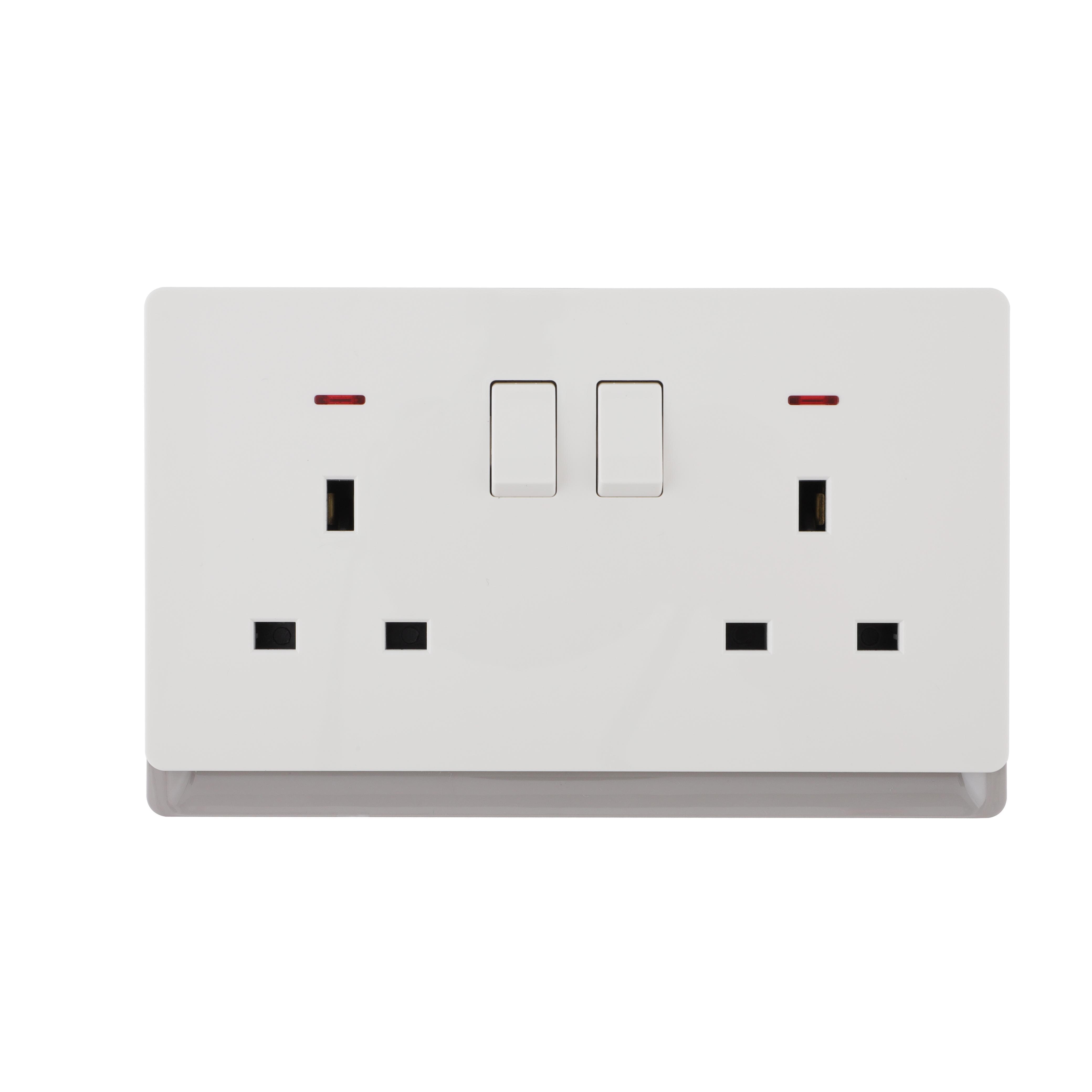 13A 250V~ 2 Gang Double Pole Switched Socket with Neon (PC Panel, 4 ...