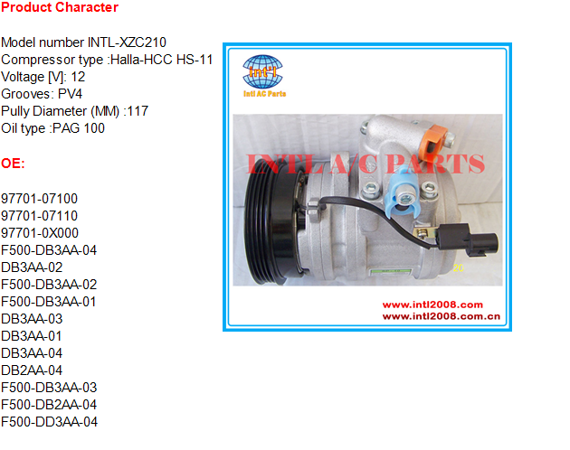HCC HS-11 HS11 AC compressor PV4-112MM ,air conditioning 97701-07100 ...