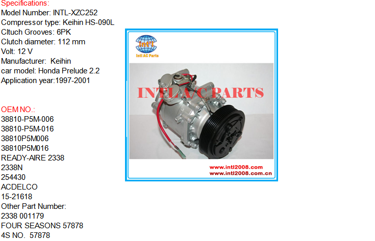 Keihin HS-090L-6pk112mm 57878 car a c ac compressor for Honda Prelude 2 ...