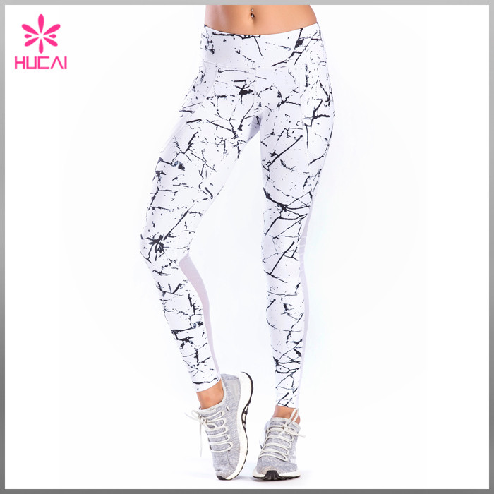 Custom Yoga Tights Marble Printed Full Length Mesh Fitness Leggings ...