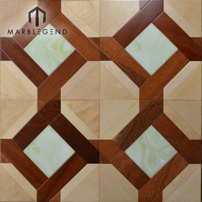 Rhombus Diamond Shaped Design Onyx Marble Wood Inlay Flooring Tile ...