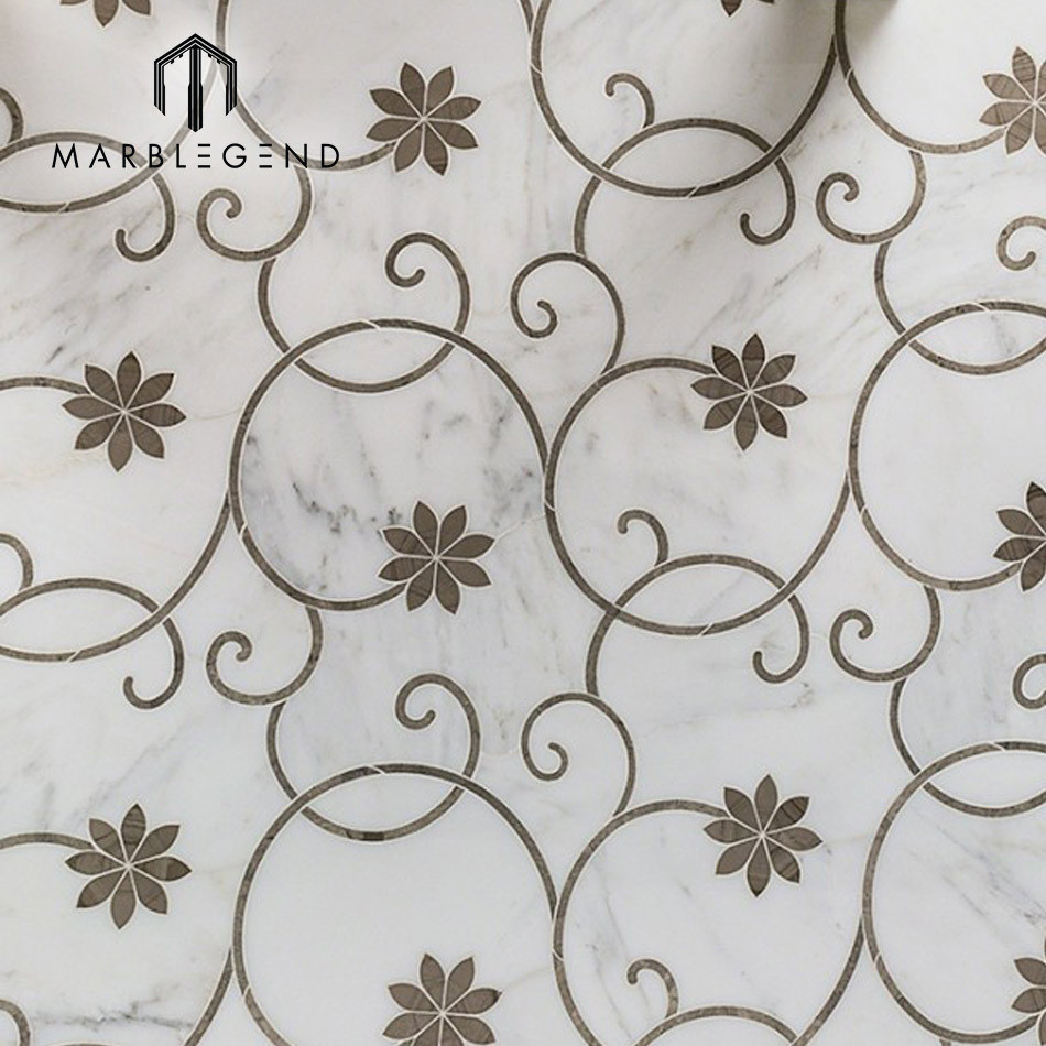 icy bloom gray polished marble waterjet mosaic tile for wall decor ...