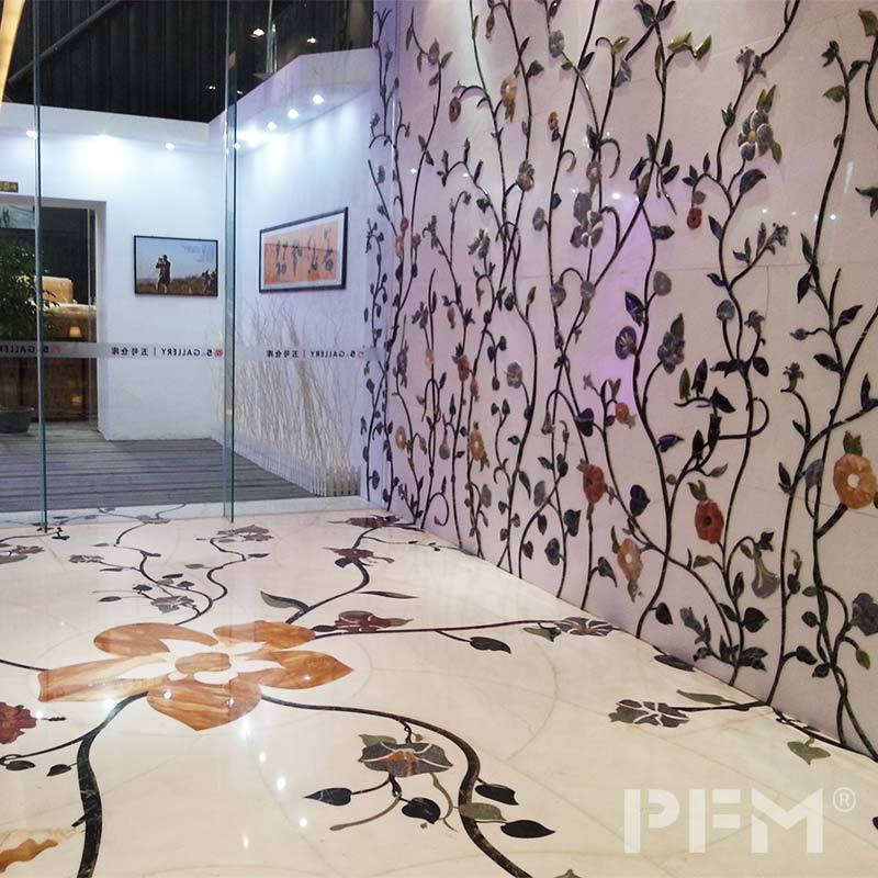 PFM design flower water jet marble medallion patern for background wall ...