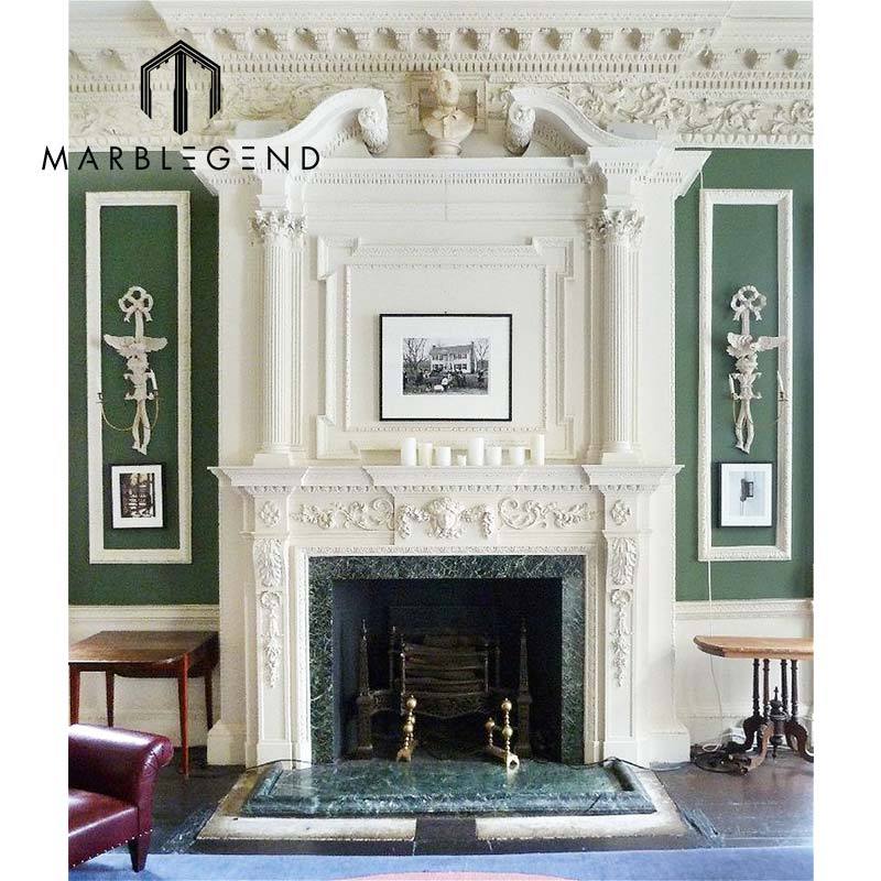 villa deocr hand carved large double white marble fireplace surround ...
