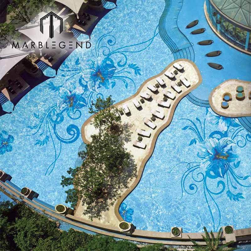 custom art patterns glass mosaic stained blue swimming water pool ...