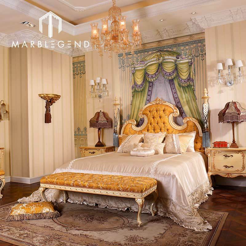 Manufacture price villa decor royal furniture king bedroom sets yellow ...