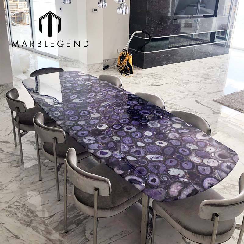 luxury villa indoor decor purple agate stone slab translucent countertop | Luxury Semiprecious ...