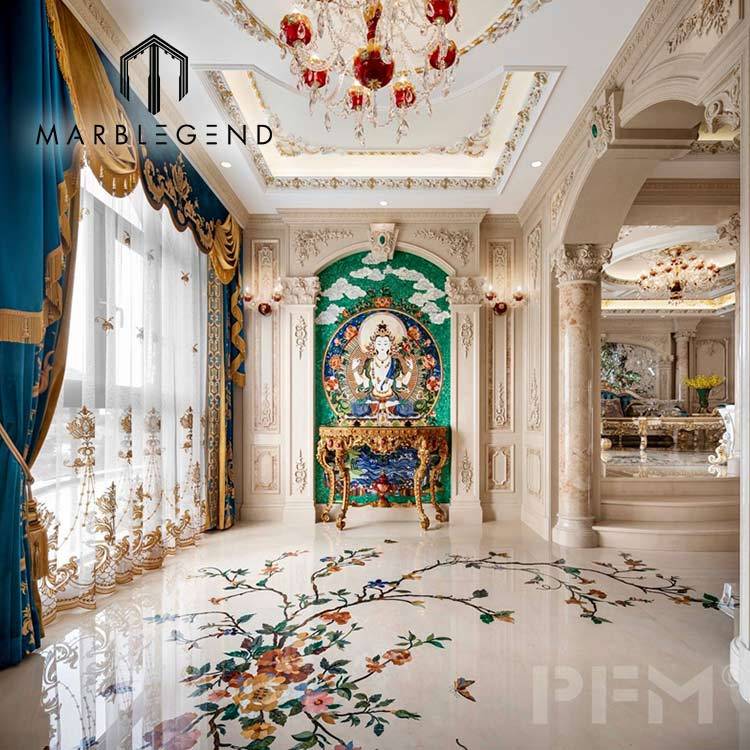 custom luxury lobby marble medallion floor tile villa marbe inlay ...