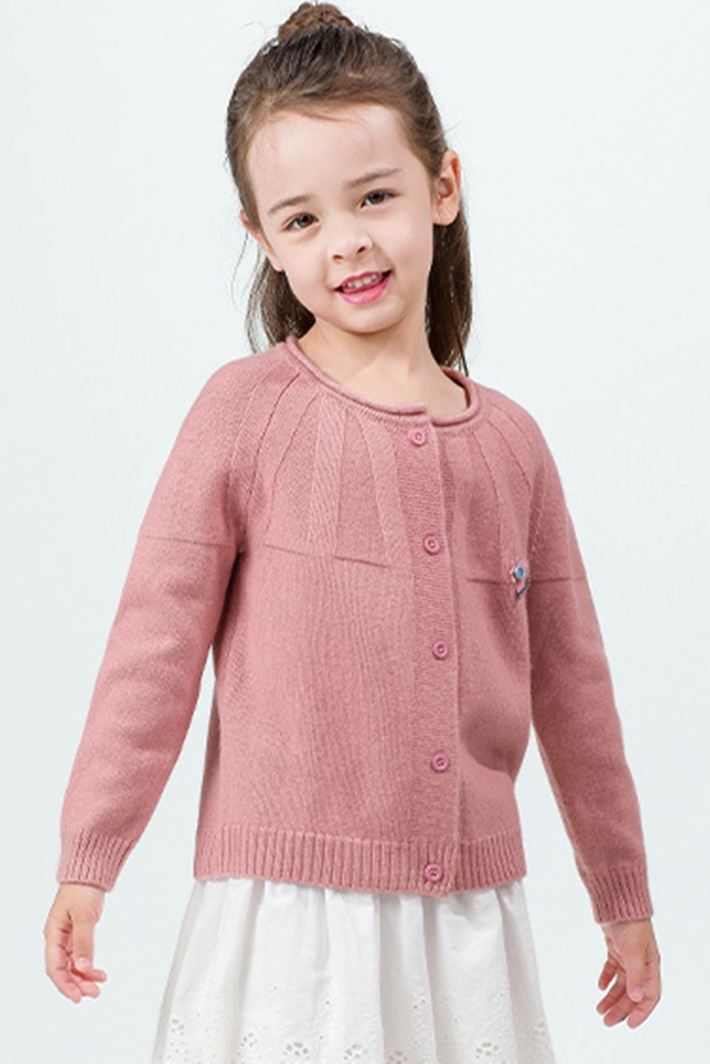 Wholesale pink color cute girl special rib cashmere sweater with round ...