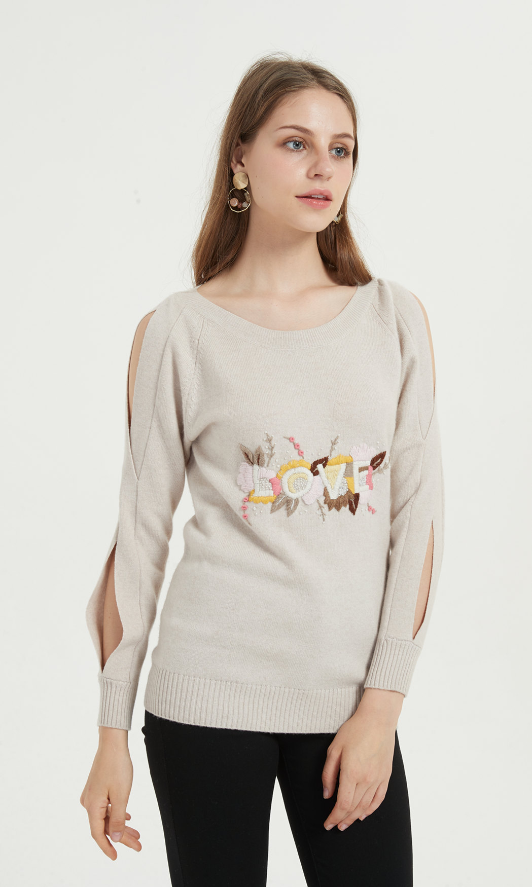 wholesale OEM design women high quality cashmere sweater with hand hand ...