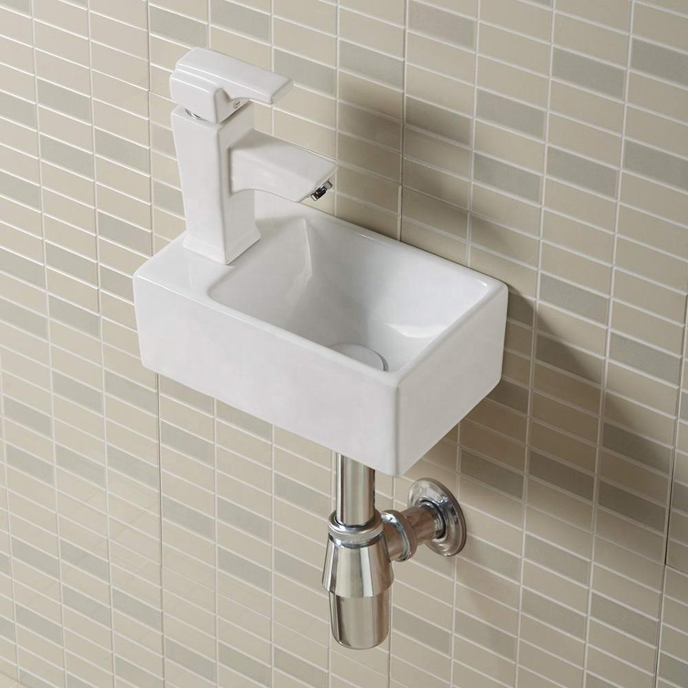 Space saver Rectangle White Ceramic wash Basin Small Wall Mount hang ...