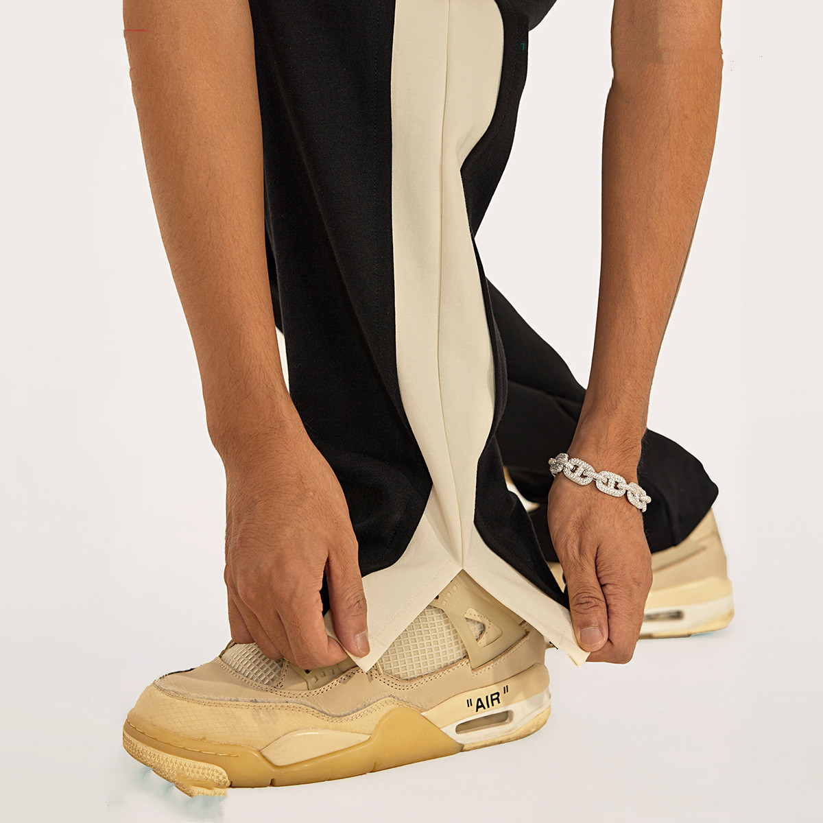 Autumn and winter American side splicing slit casual wide leg straight ...