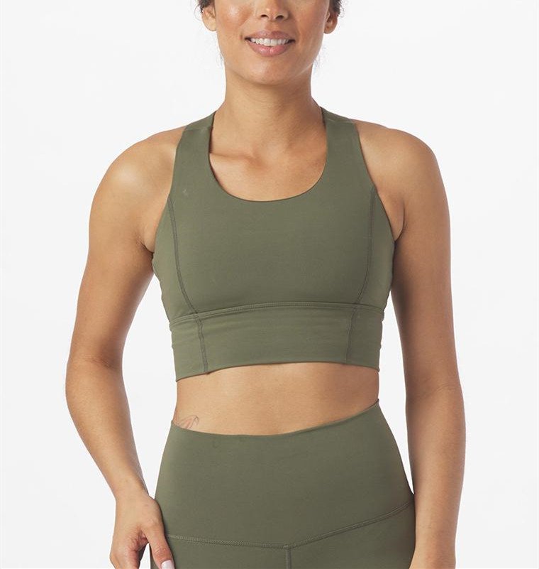Basic high impact full coverage sports bra longline cross back yoga bra ...