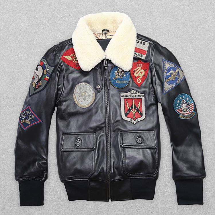 Custom Aviator Leather Jacket | Embroidered Patches | Vintage Aviator ...