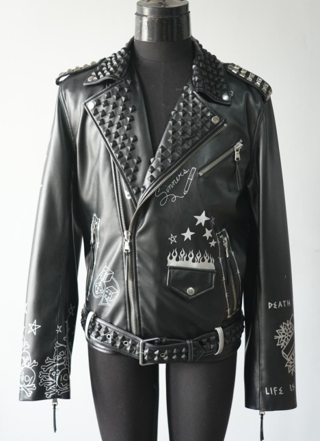 Men's Custom Genuine Leather Jacket High Street Rivet Design Motorcycle ...