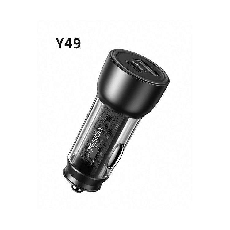 Y49 Transparent Shell Car Charger | PD 33W Type-C + QC 30W USB 2 Ports ...