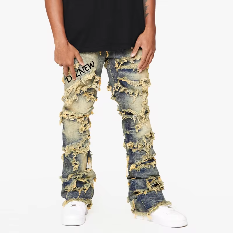 Custom Blue Embroidered Denim Jeans - Unique Style & Fit