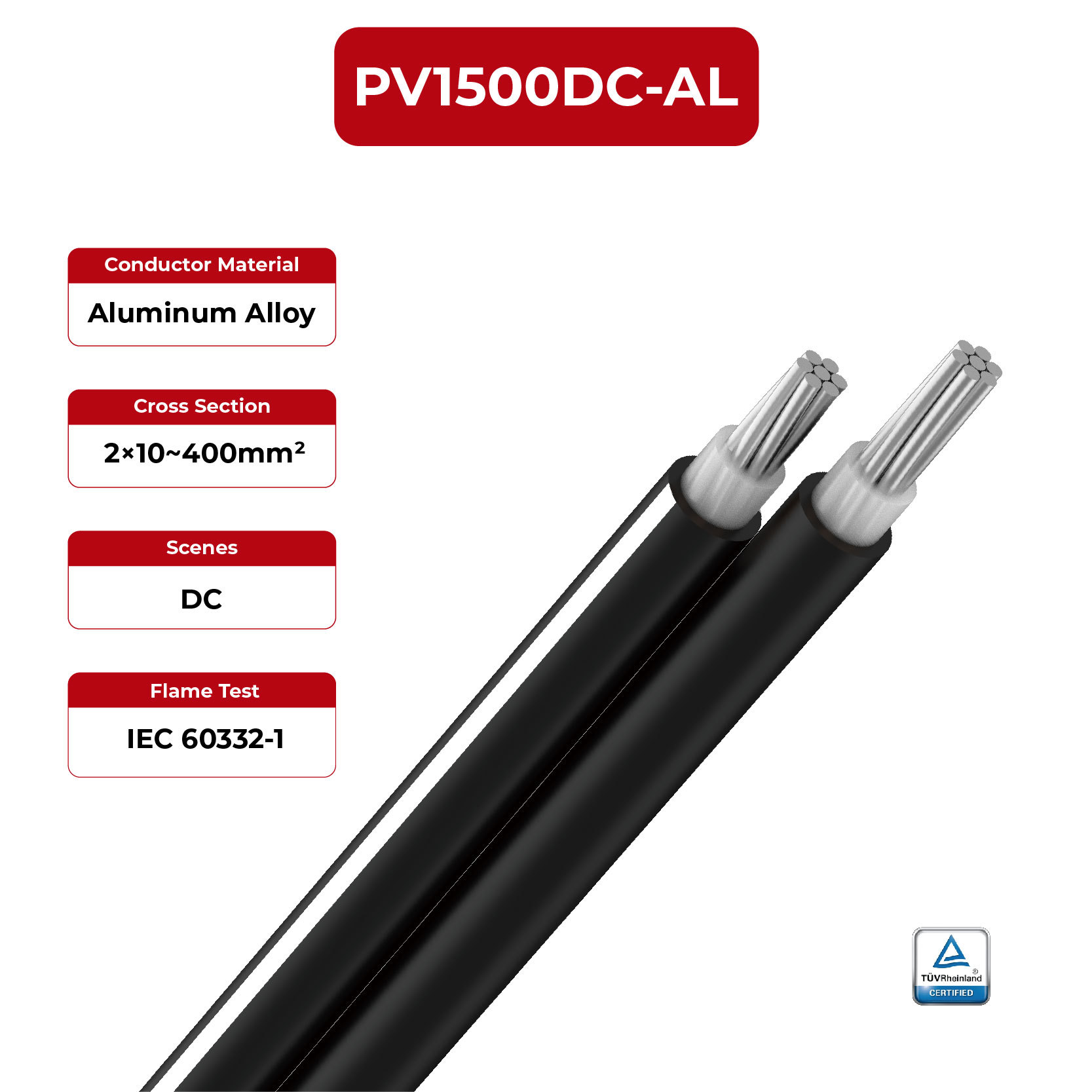 1.5kV Aluminum Solar Cable Twin Core 2PfG 2642 PV1500DC-AL