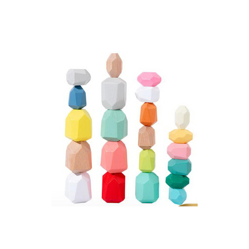 Wooden Sorting Stacking Rocks - Montessori Toddler Toys